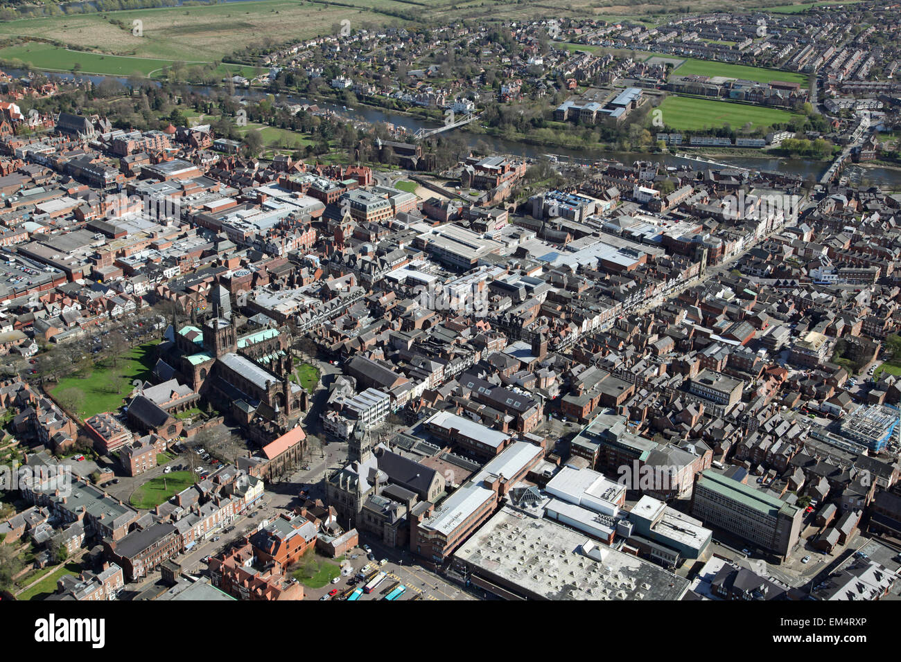 An aerial view of chester and the river dee hi-res stock photography ...
