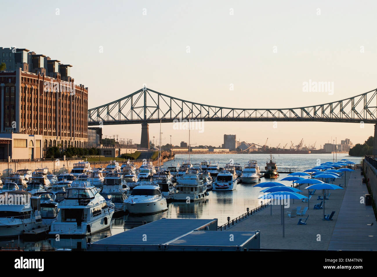 Jacques Cartier Bridge And Old Port Beach; Montreal Quebec Canda Stock ...
