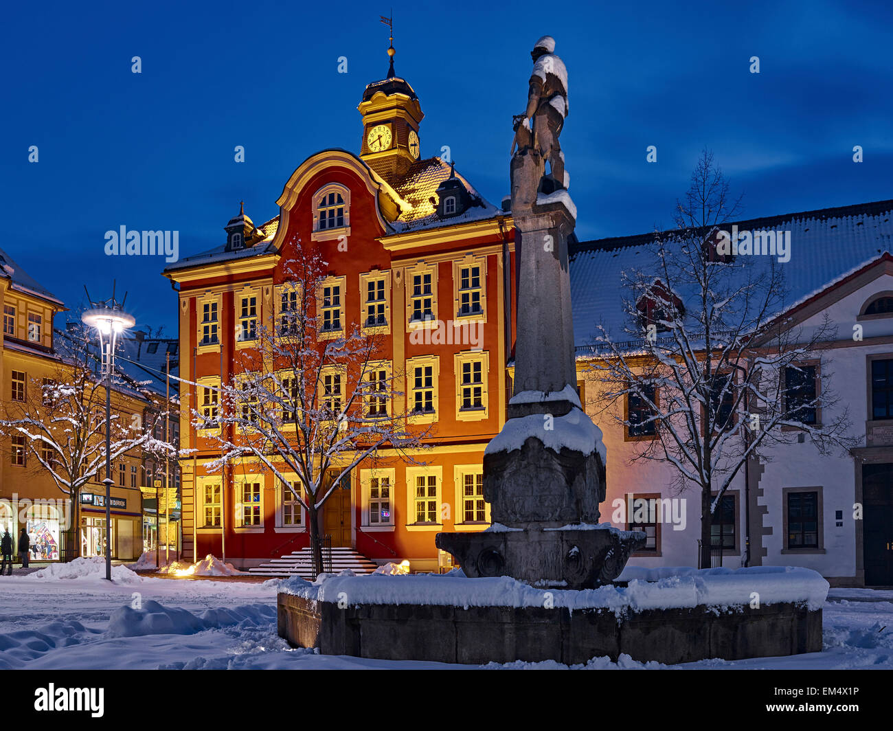 Town Hall with Weaponsmith Fountain in Suhl, Thuringia, Germany Stock ...