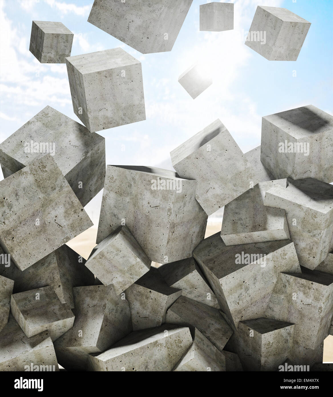 falling abstract concrete cubes in the sky Stock Photo - Alamy