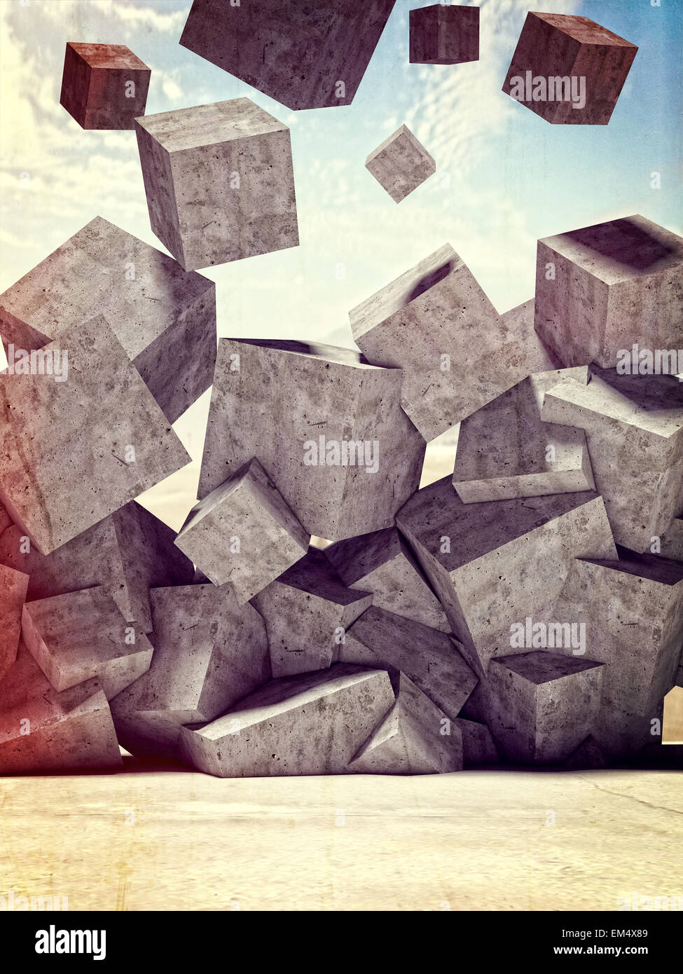 falling abstract concrete cubes in the sky Stock Photo - Alamy