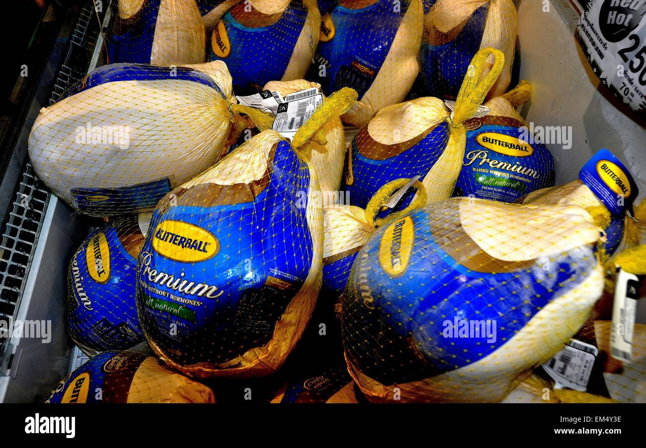 Bangkok, Thailand: Frozen Butterball turkeys in a freezer box at the ...