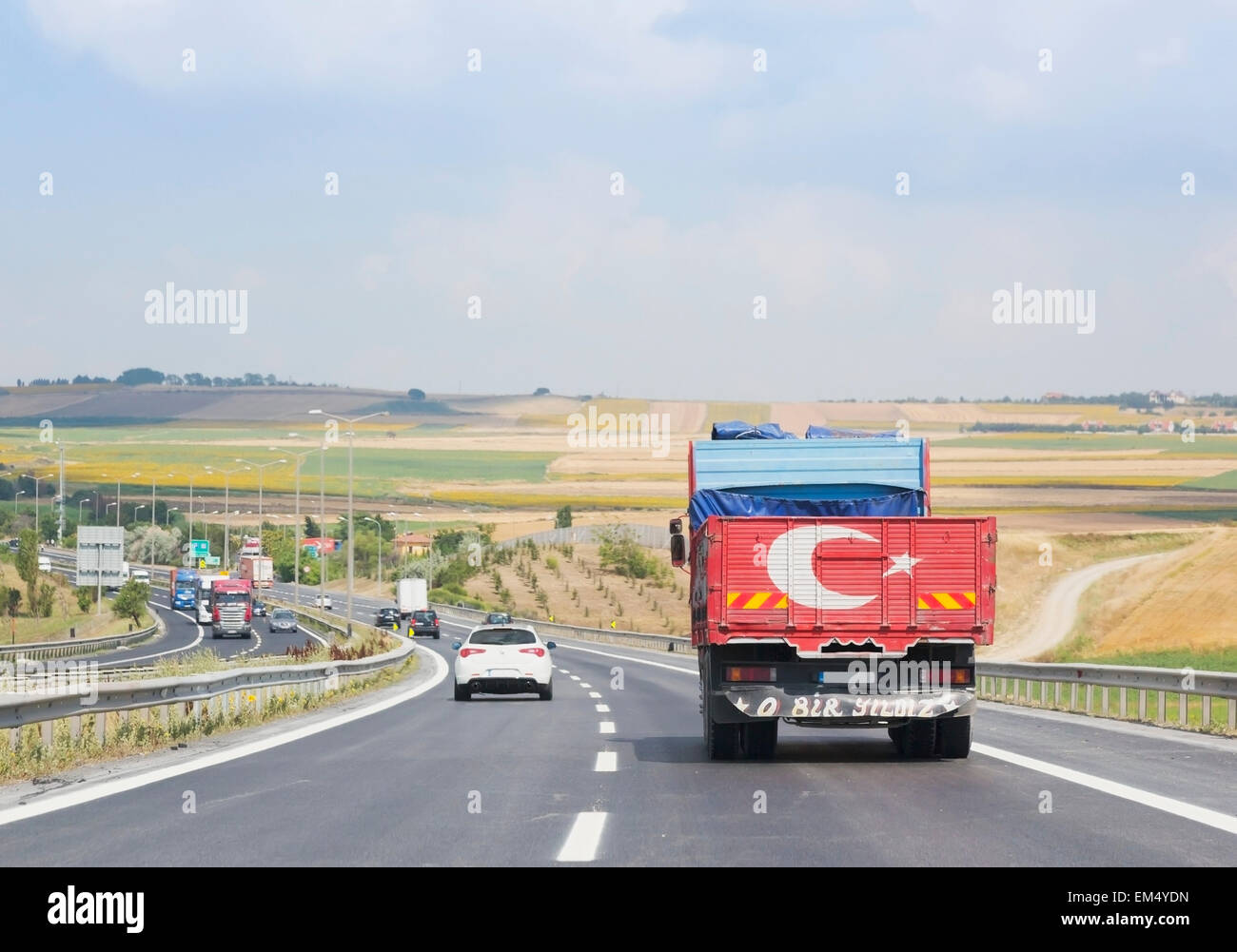 Truck with Turkish flag painted on tailgate; Edirne, Edirne Province ...