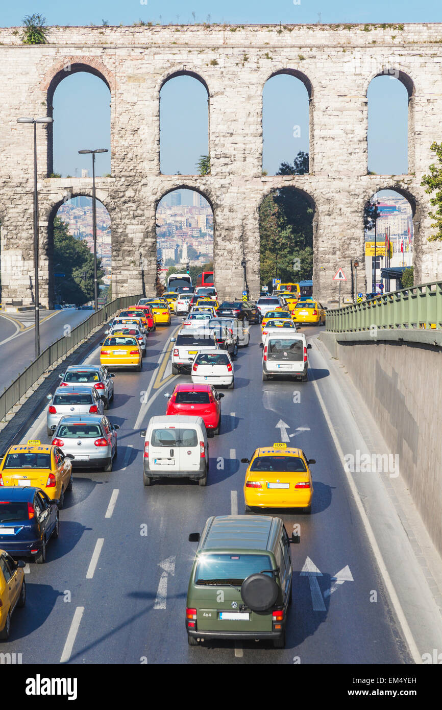 Turkey, Istanbul Province, Istanbul, Traffic at Valens Aqueduct Stock ...