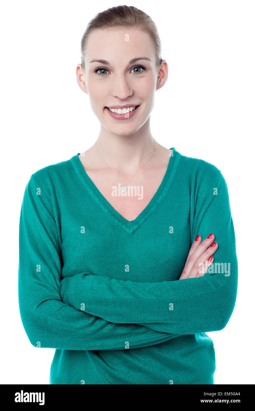 Confident lady in casuals with arms crossed Stock Photo - Alamy