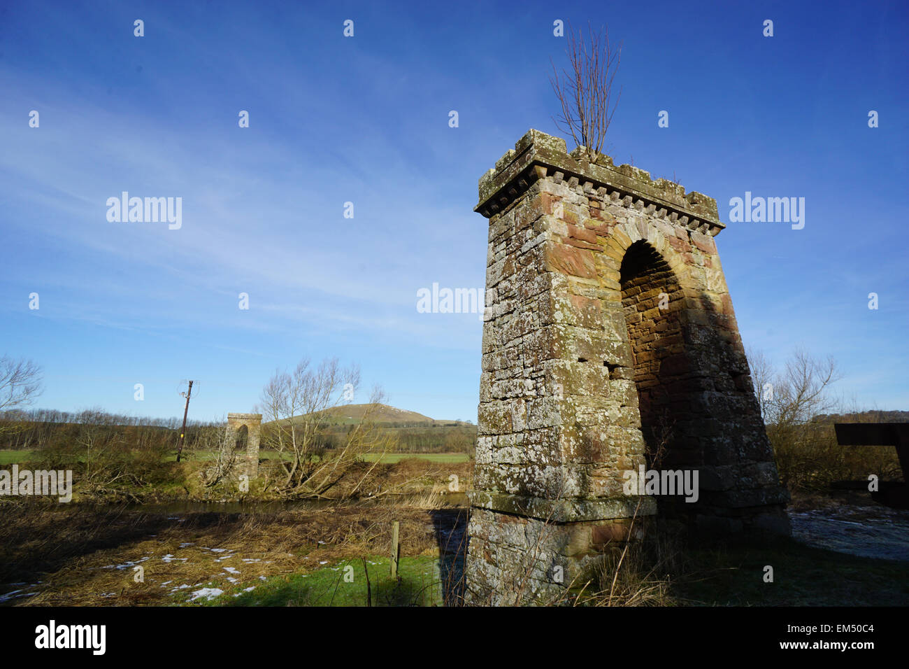Bridge Supports, Old Chain Bridge, River Teviot, Denholm Stock Photo ...