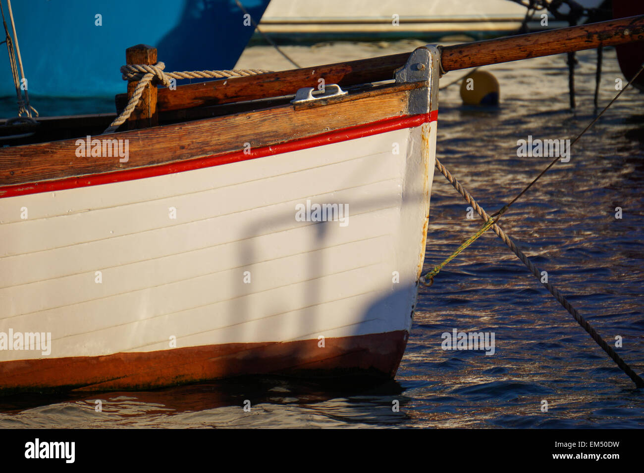Sunshine on Traditional Wooden Boat Bow Stock Photo - Alamy