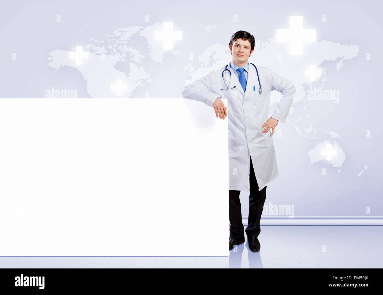 Male doctor with banner Stock Photo - Alamy