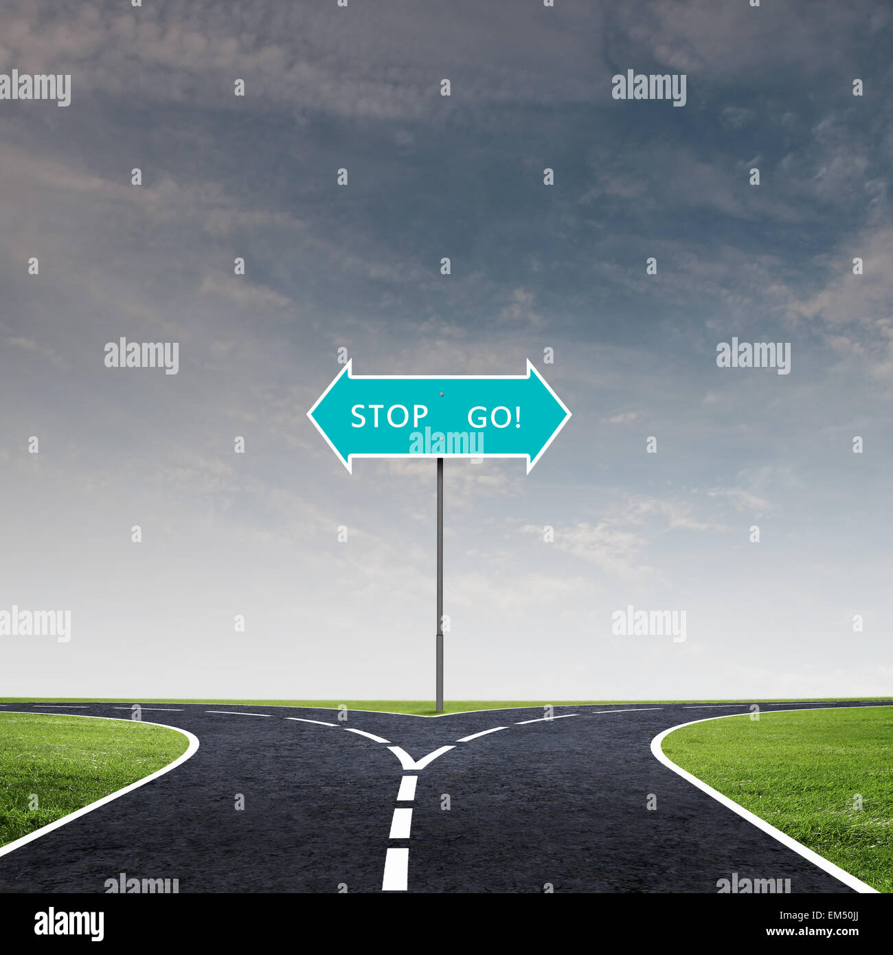 Cross road with sign Stock Photo - Alamy