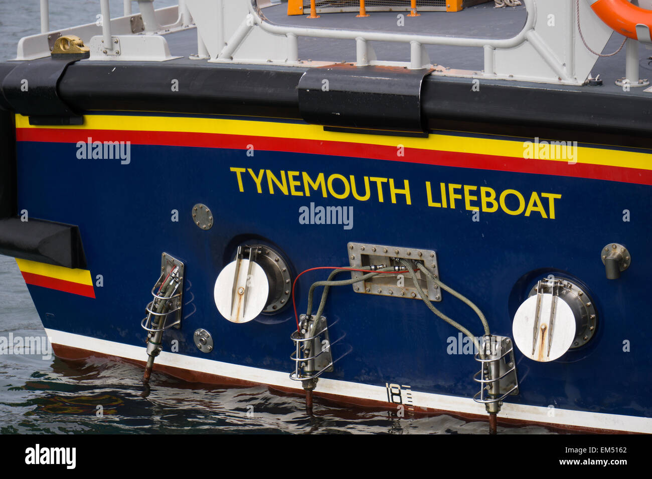 Tynemouth Lifeboat moored in Eyemouth Harbour for maintenance Stock ...