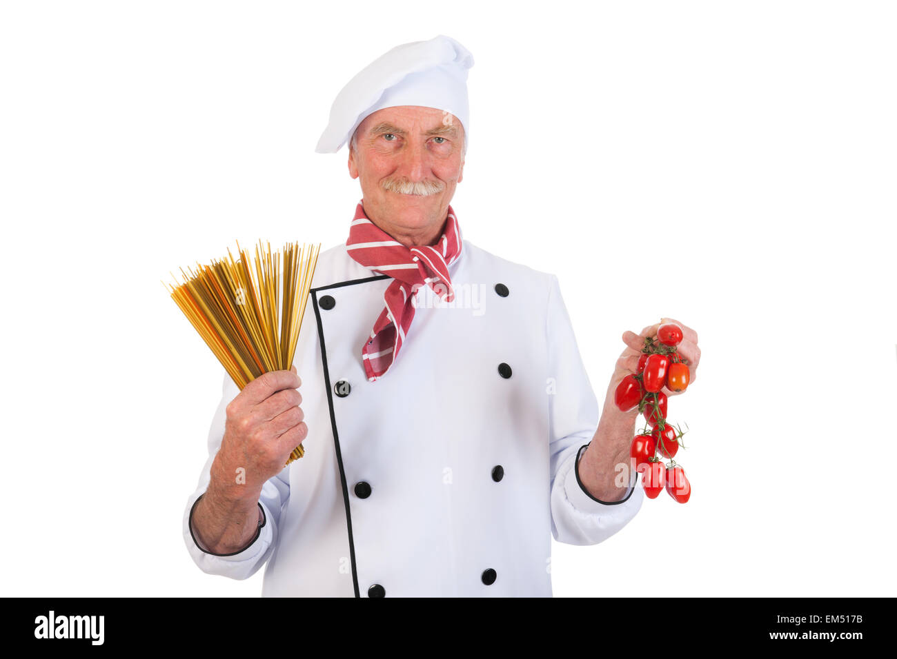 Italian cook with pasta and tomatoes Stock Photo - Alamy