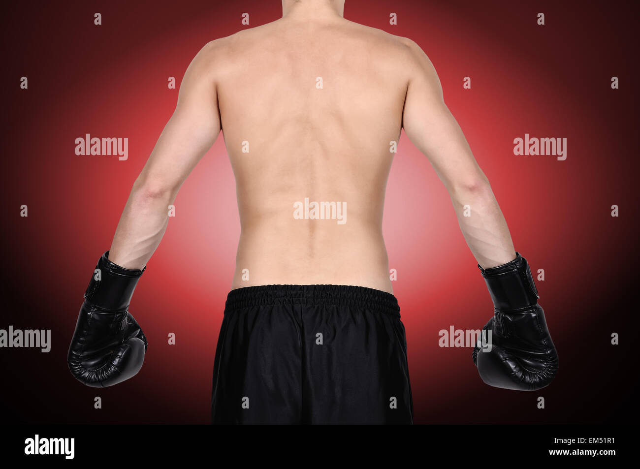 boxer standing with his back under the spotlight Stock Photo - Alamy