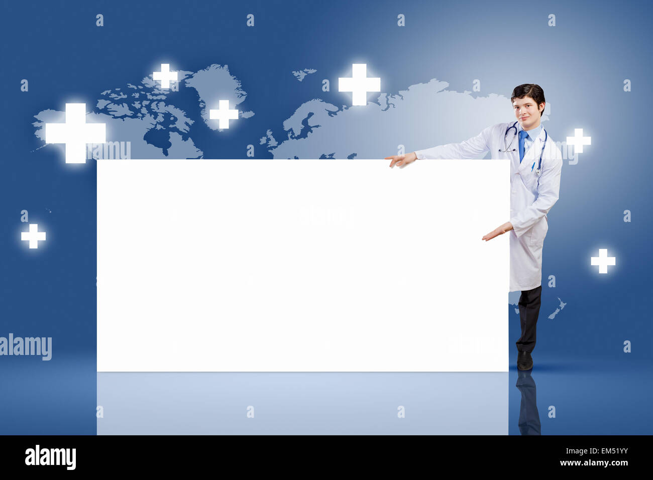 Male doctor with banner Stock Photo - Alamy