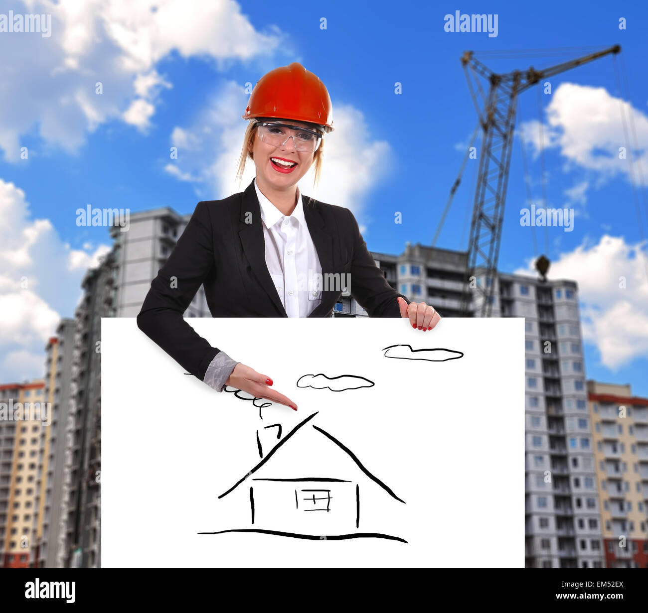 Engineer woman holding poster drawing hi-res stock photography and ...