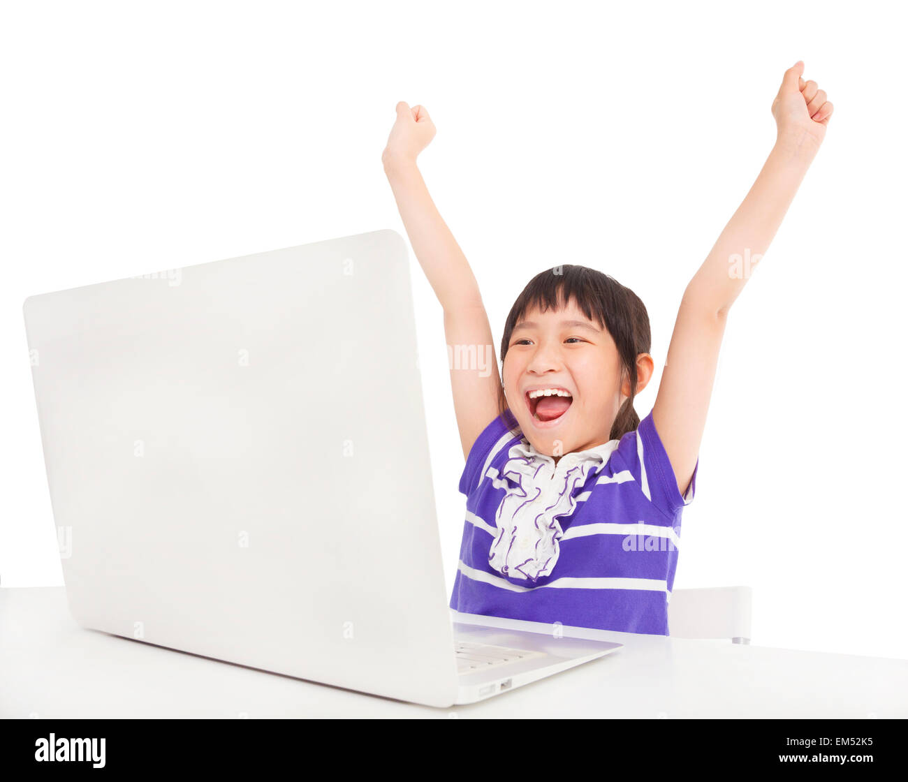 happy child with laptop isolated on white Stock Photo - Alamy