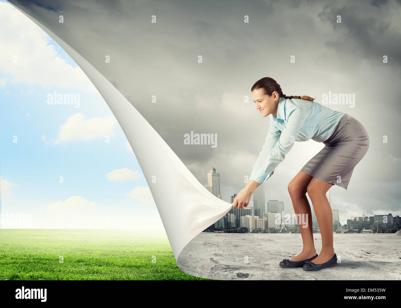 Woman changing reality Stock Photo - Alamy