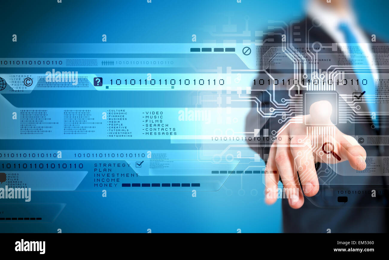 Businessman touching icon Stock Photo - Alamy