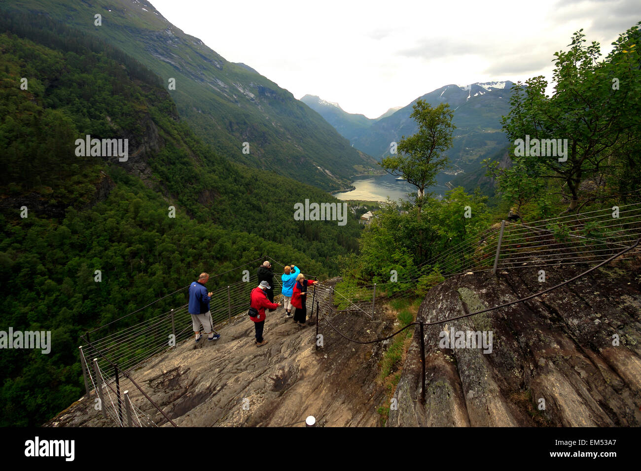 View of the Flydal Gorge, Geiranger, with a cruise ship on the ...