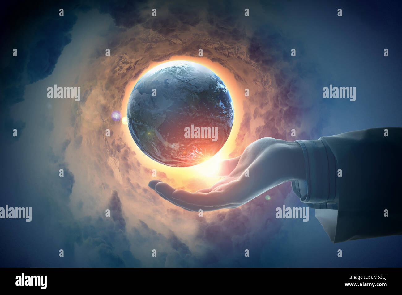 Image of earth planet on hand Stock Photo - Alamy