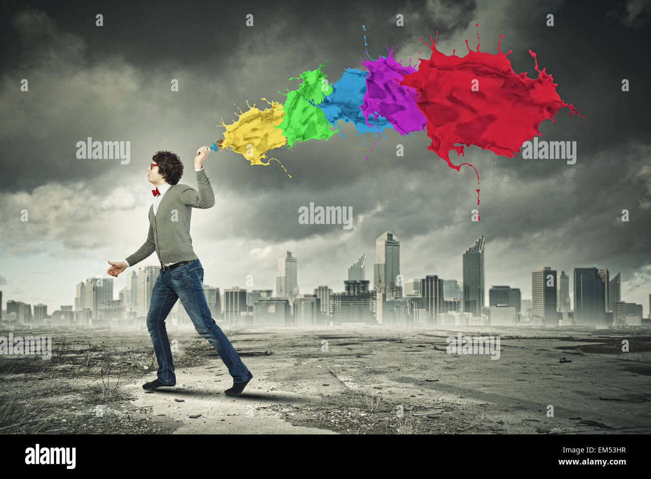 Young man and colour splash Stock Photo - Alamy