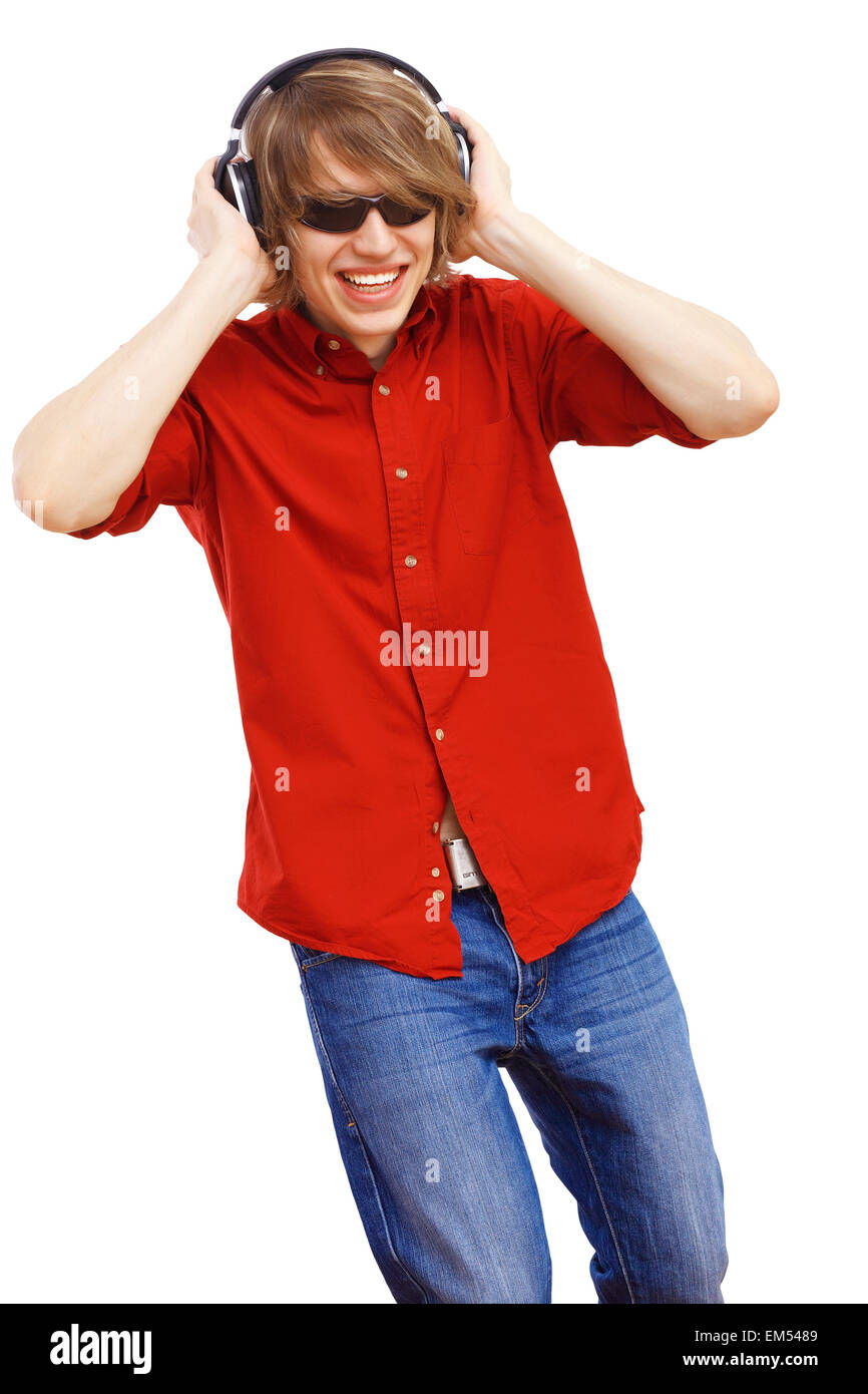 Happy smiling young man dancing Stock Photo - Alamy