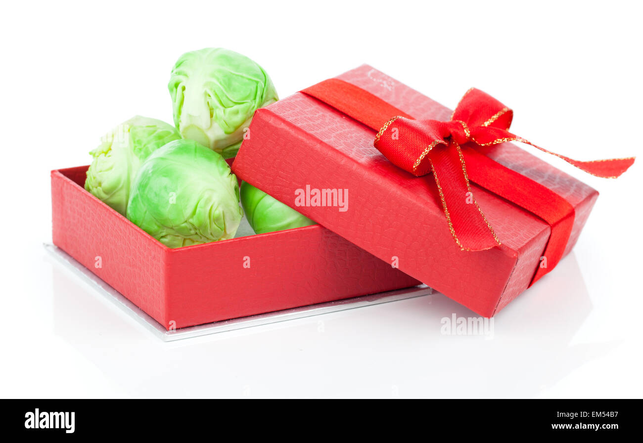 green brussels sprouts in the red gift box, on a white backgroun Stock ...