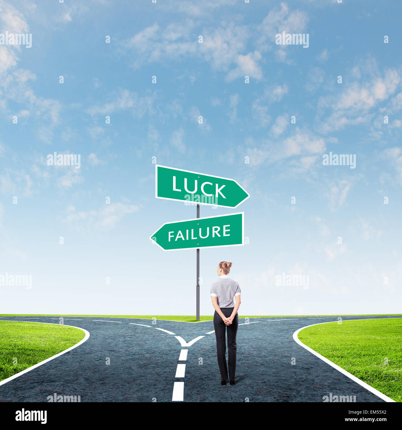 Woman standing at crossroads hi-res stock photography and images - Alamy
