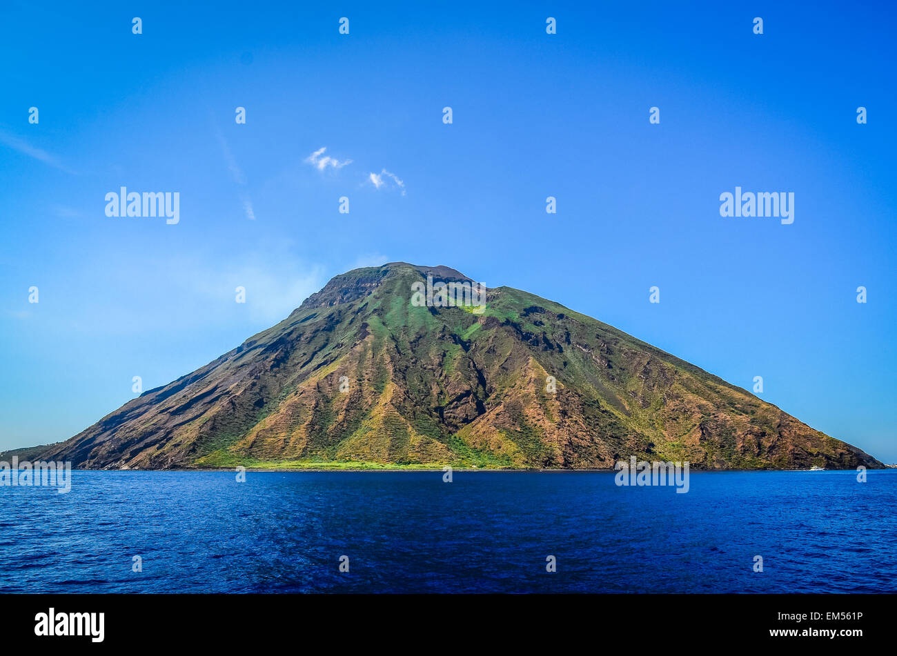 Stromboli volcanic island in Lipari viewed from the ocean, Sicil Stock ...