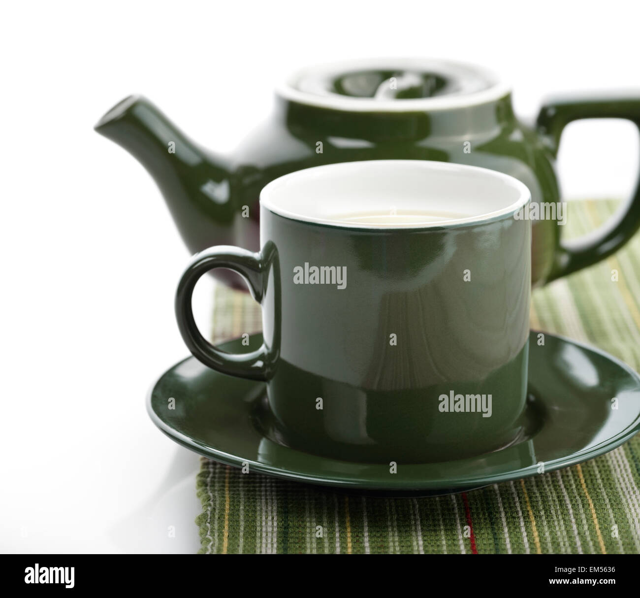 Green Tea Pot And Cup Stock Photo - Alamy