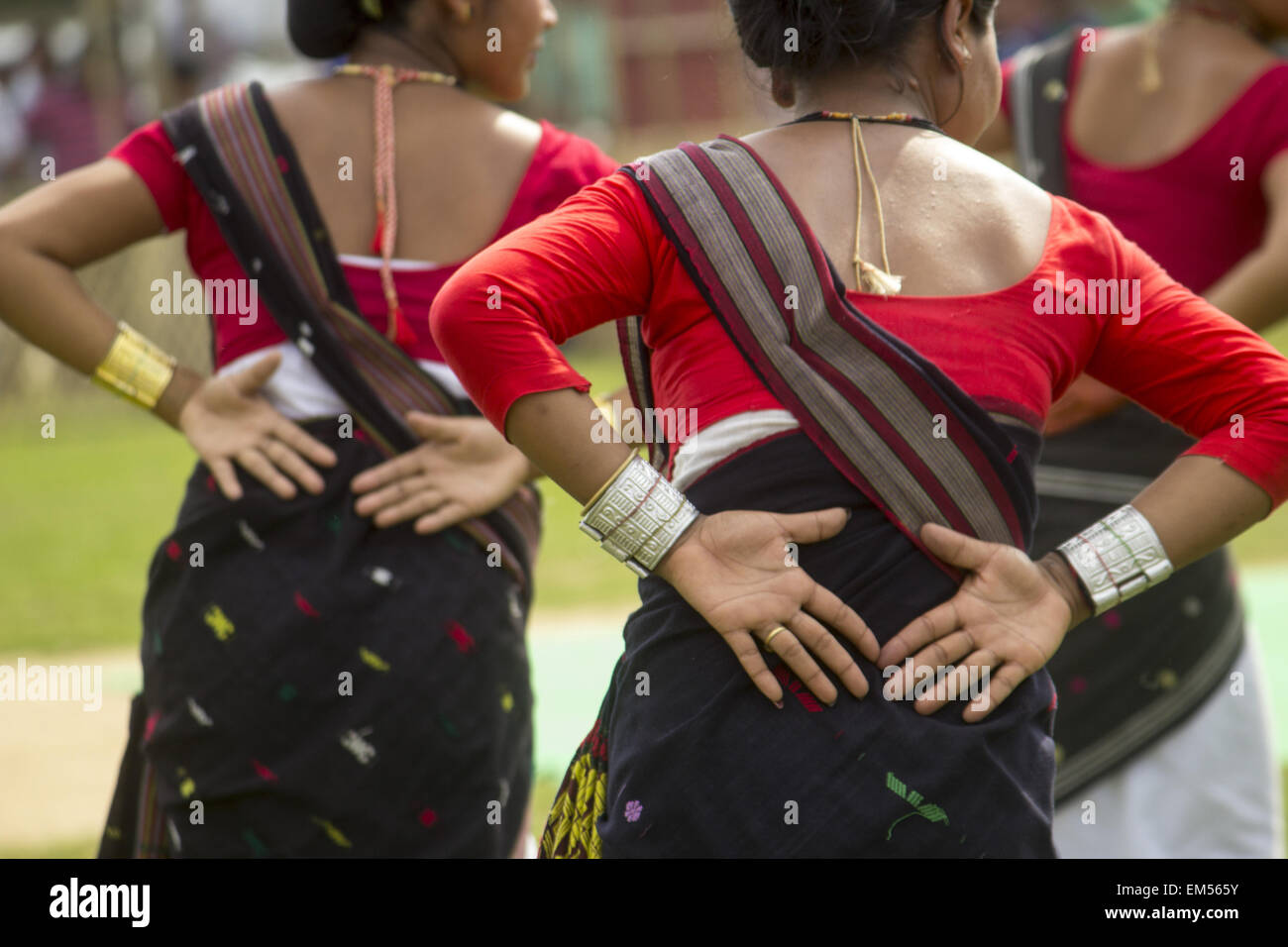 Sivasagar, Assam, India. 16th Apr, 2015. Indian Moran tribal girls ...