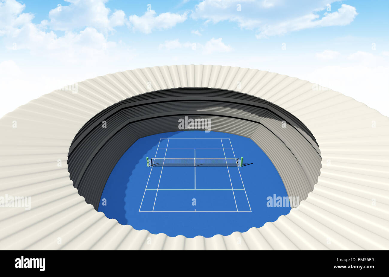 A blue hard tennis court in a stadium in the daytime Stock Photo - Alamy