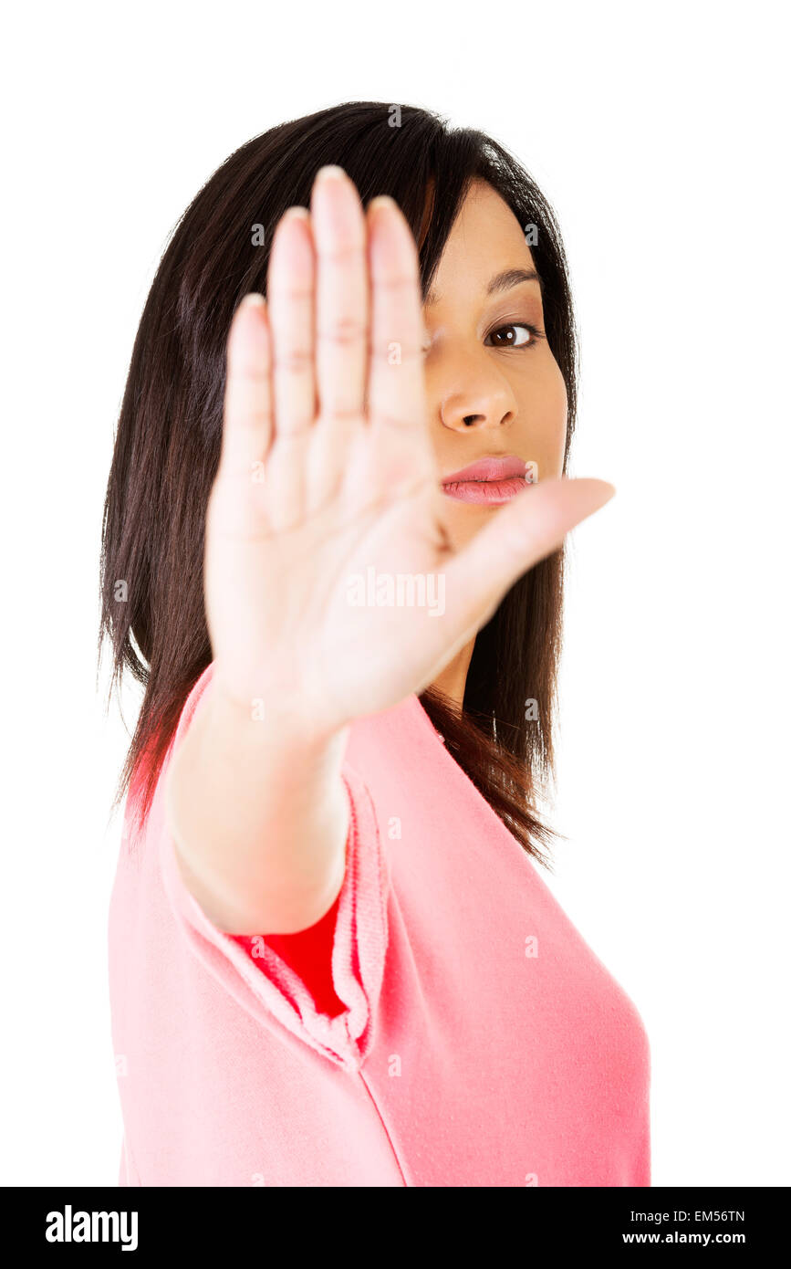 Young african woman stop sign hi-res stock photography and images - Alamy