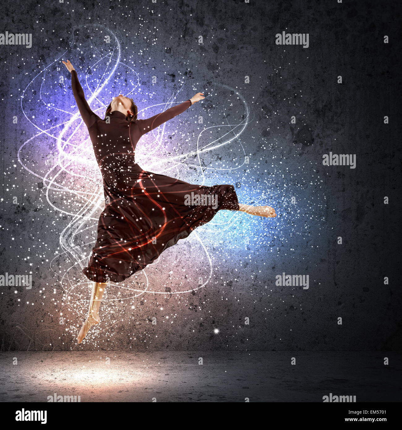 Girl in color dress dancing.Collage Stock Photo - Alamy