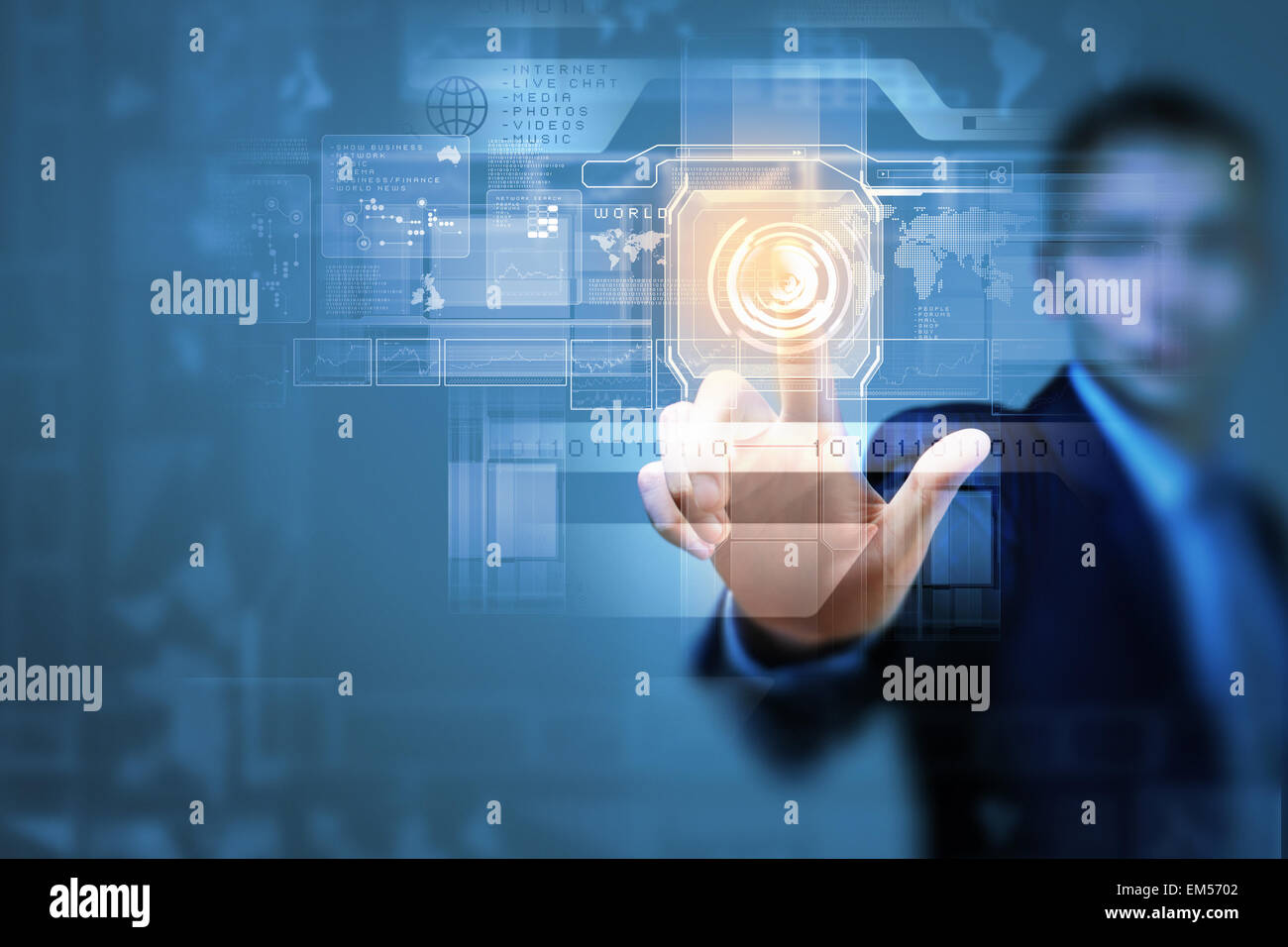 Businessman touching icon Stock Photo - Alamy