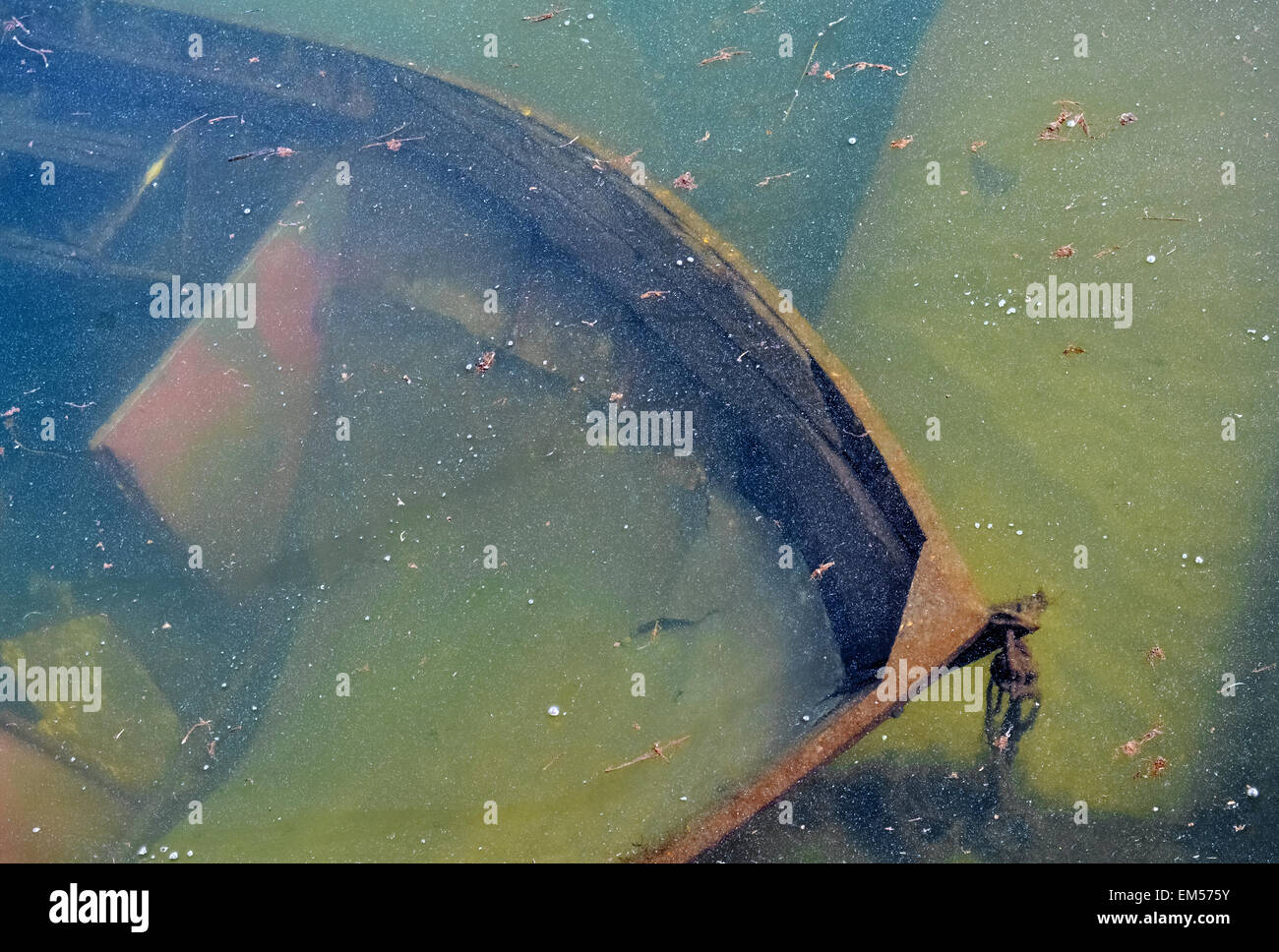 Big water and flooded boat after the storm and heavy rains Stock Photo ...