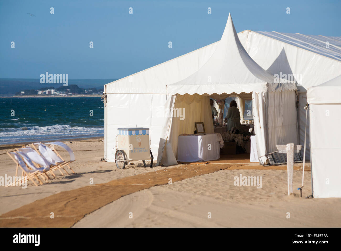 Wedding marque marquee with deckchairs and traditional ice cream ...