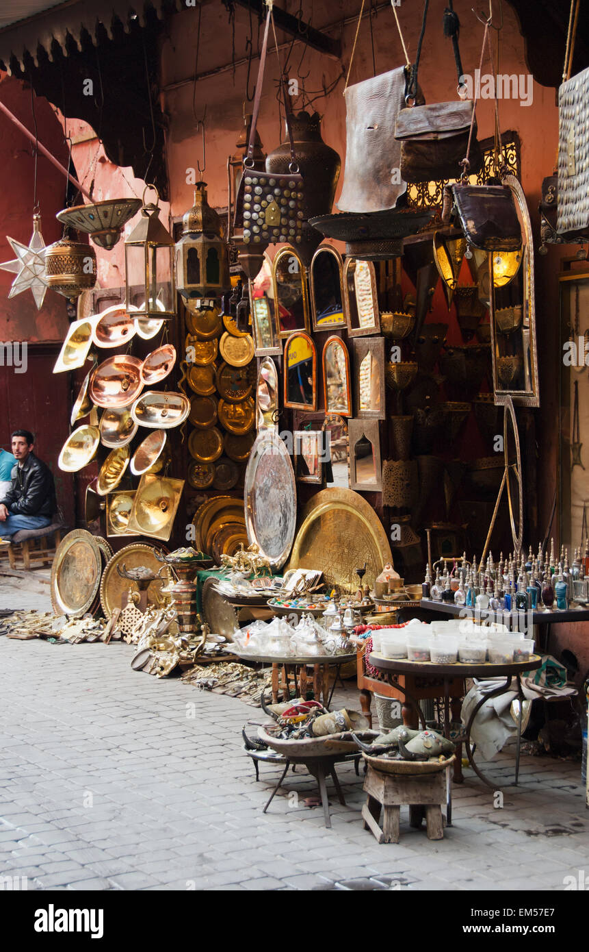 Wares for sale on display; Medina, Marrakech, Morocco Stock Photo - Alamy