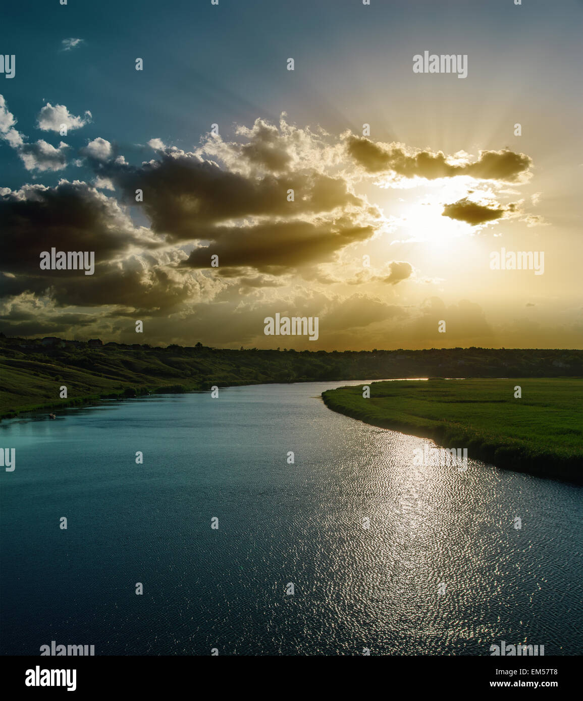 sunset over river Stock Photo - Alamy