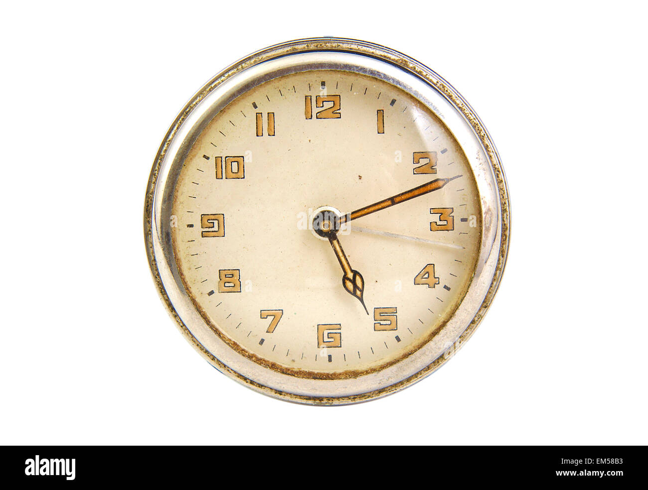 Antique clock face showing the time isolated on white background Stock ...