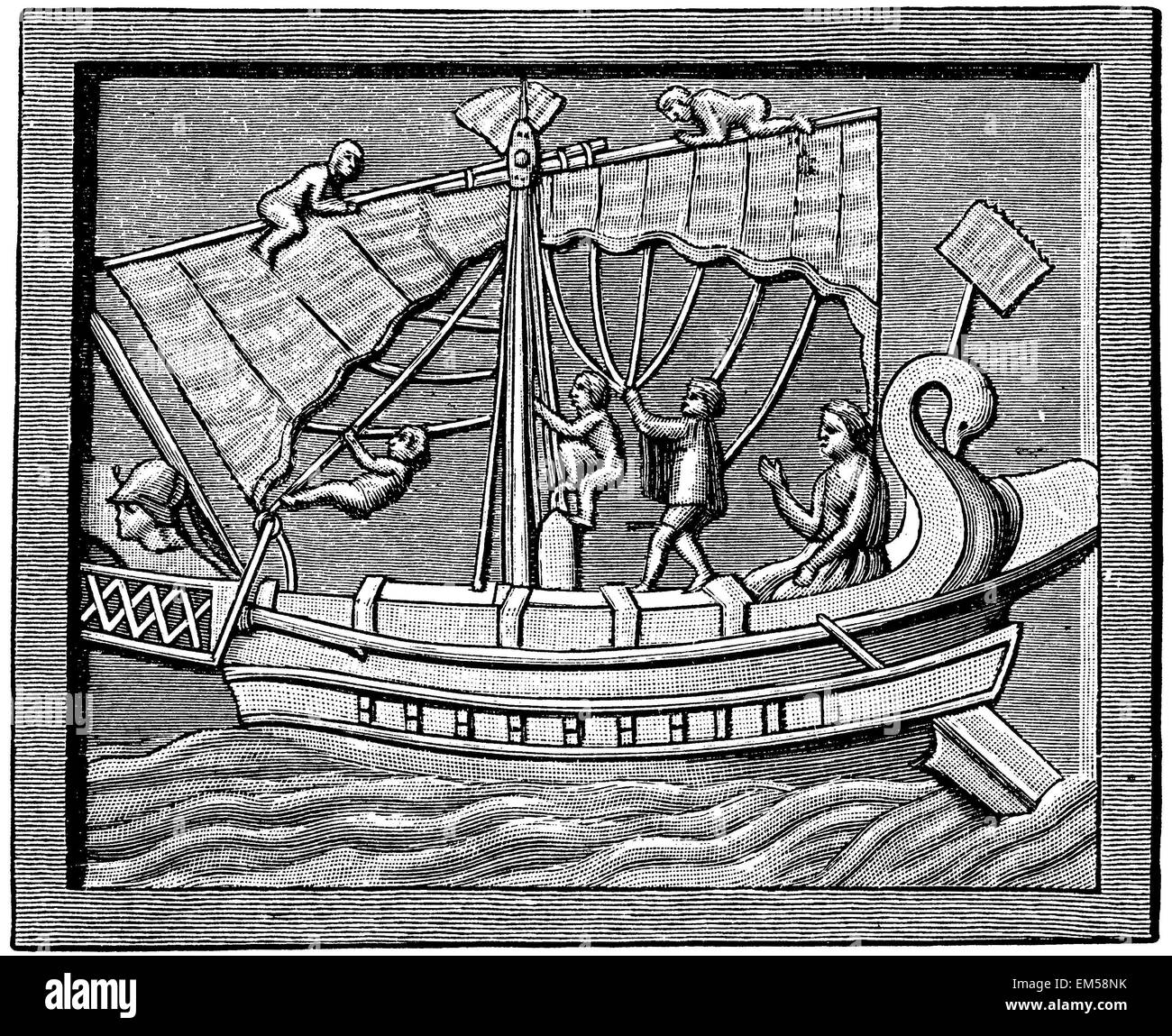 Roman merchant ship. Relief from the tomb of Rävoleia Tyche at Pompeii ...