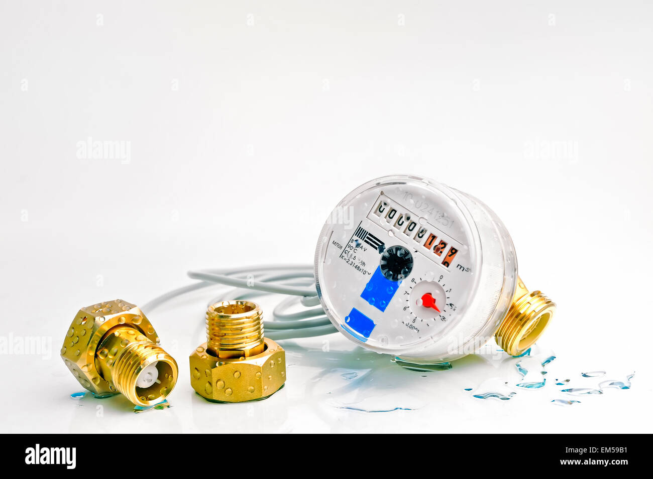 Counter of water in conjunction with the connection node, on a white ...