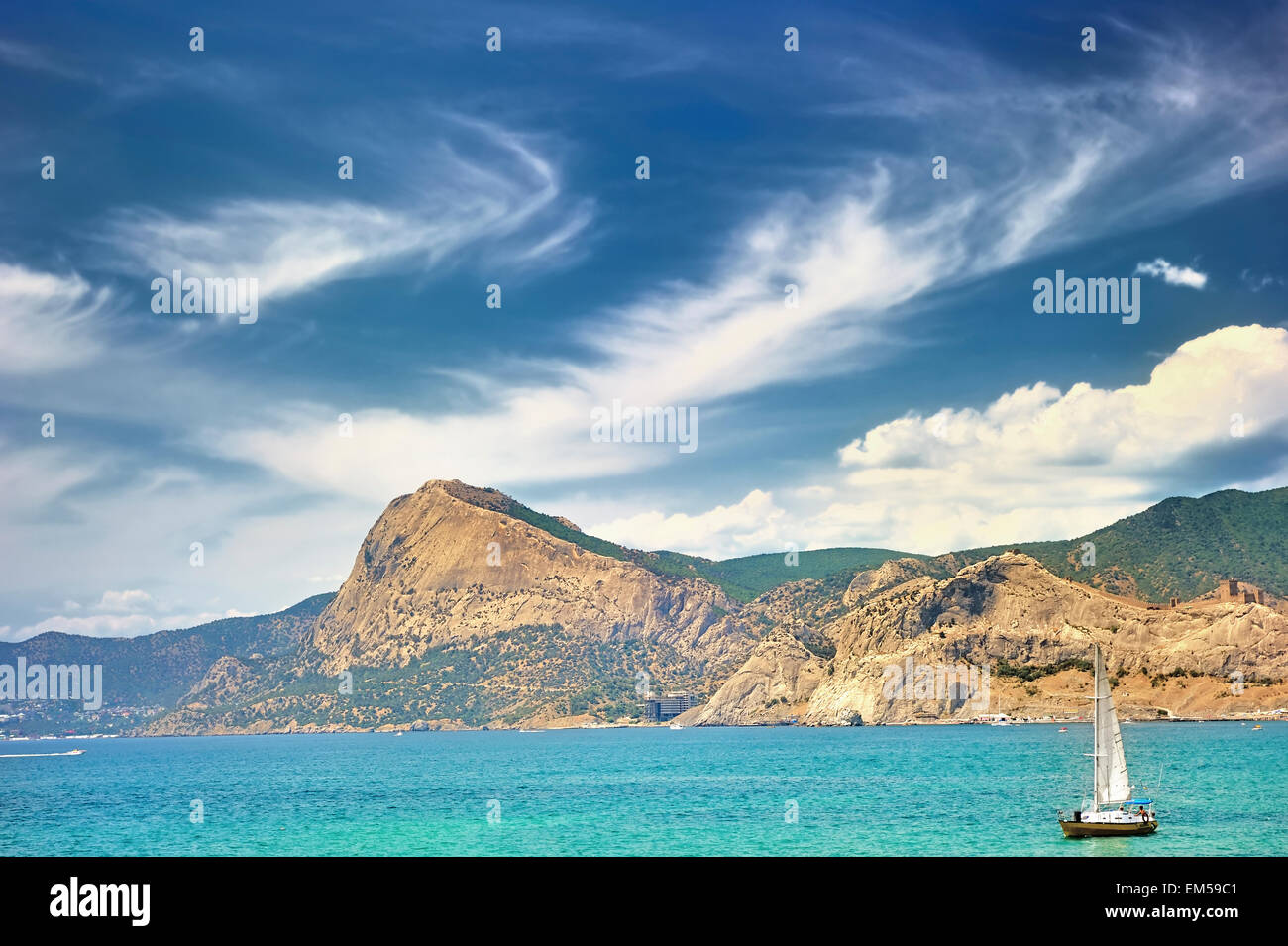 Yacht in the Sudak Bay Stock Photo - Alamy