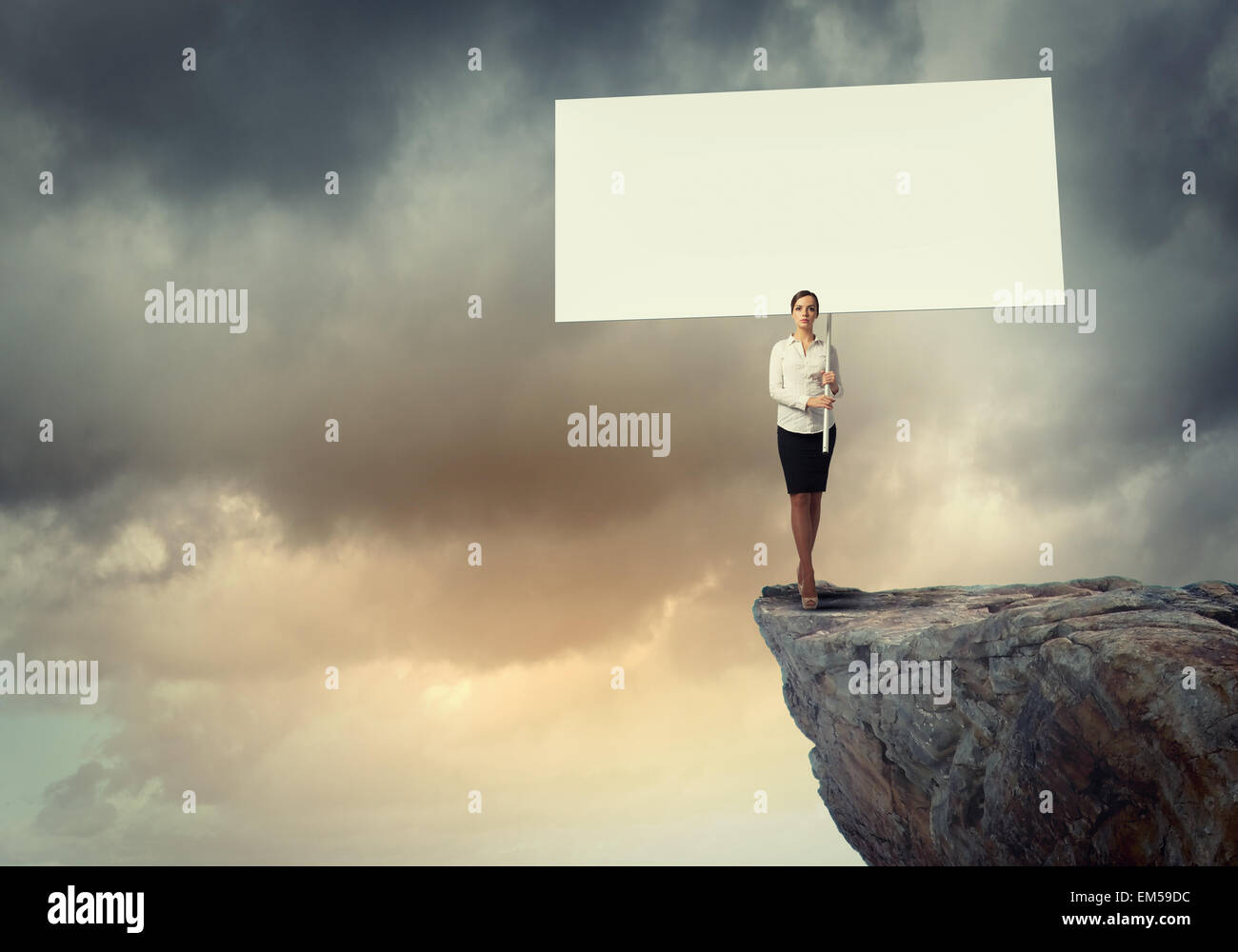 Business woman with banner Stock Photo - Alamy