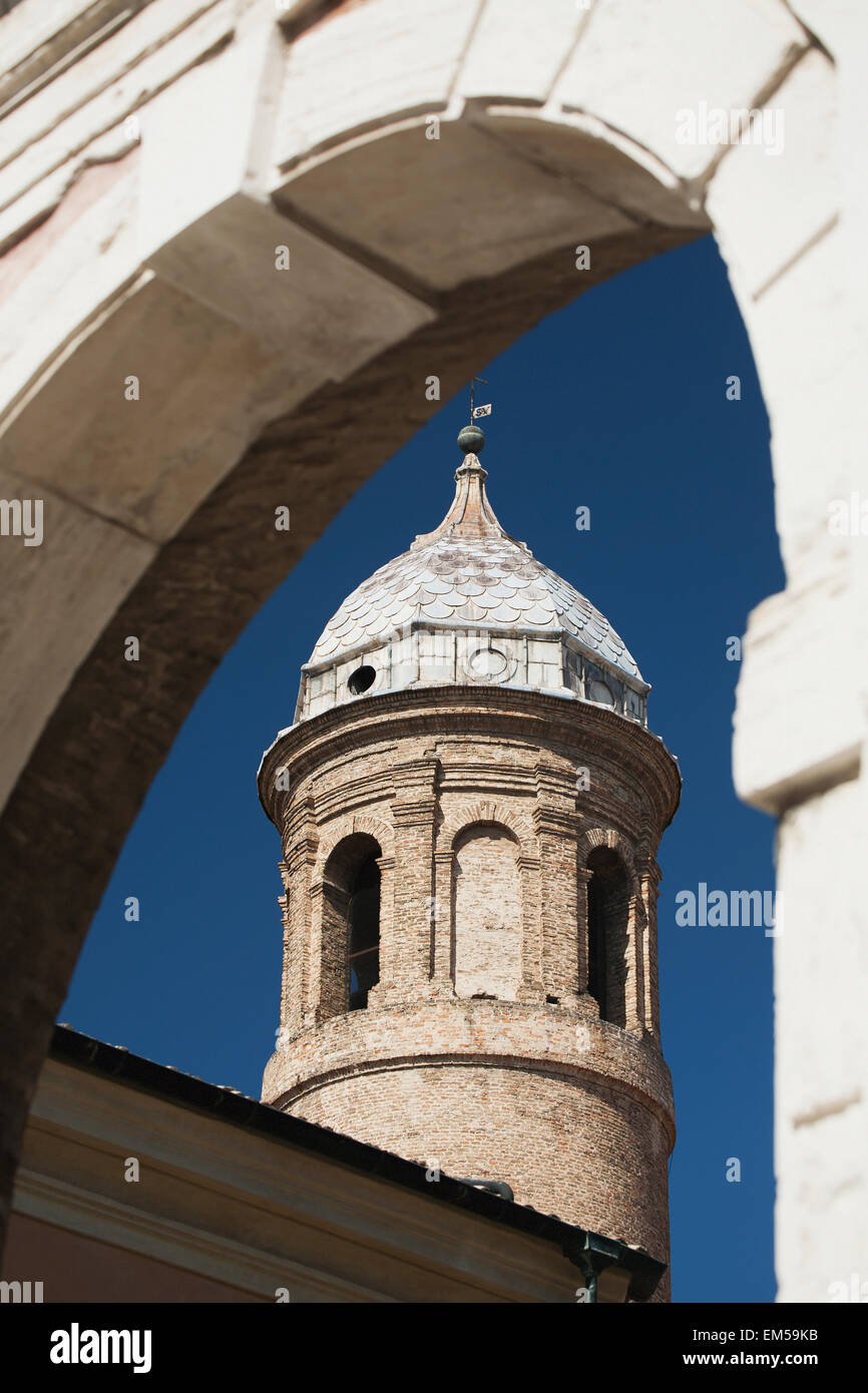 Basilica Di San Vitale turret with dome framed with stone archway ...