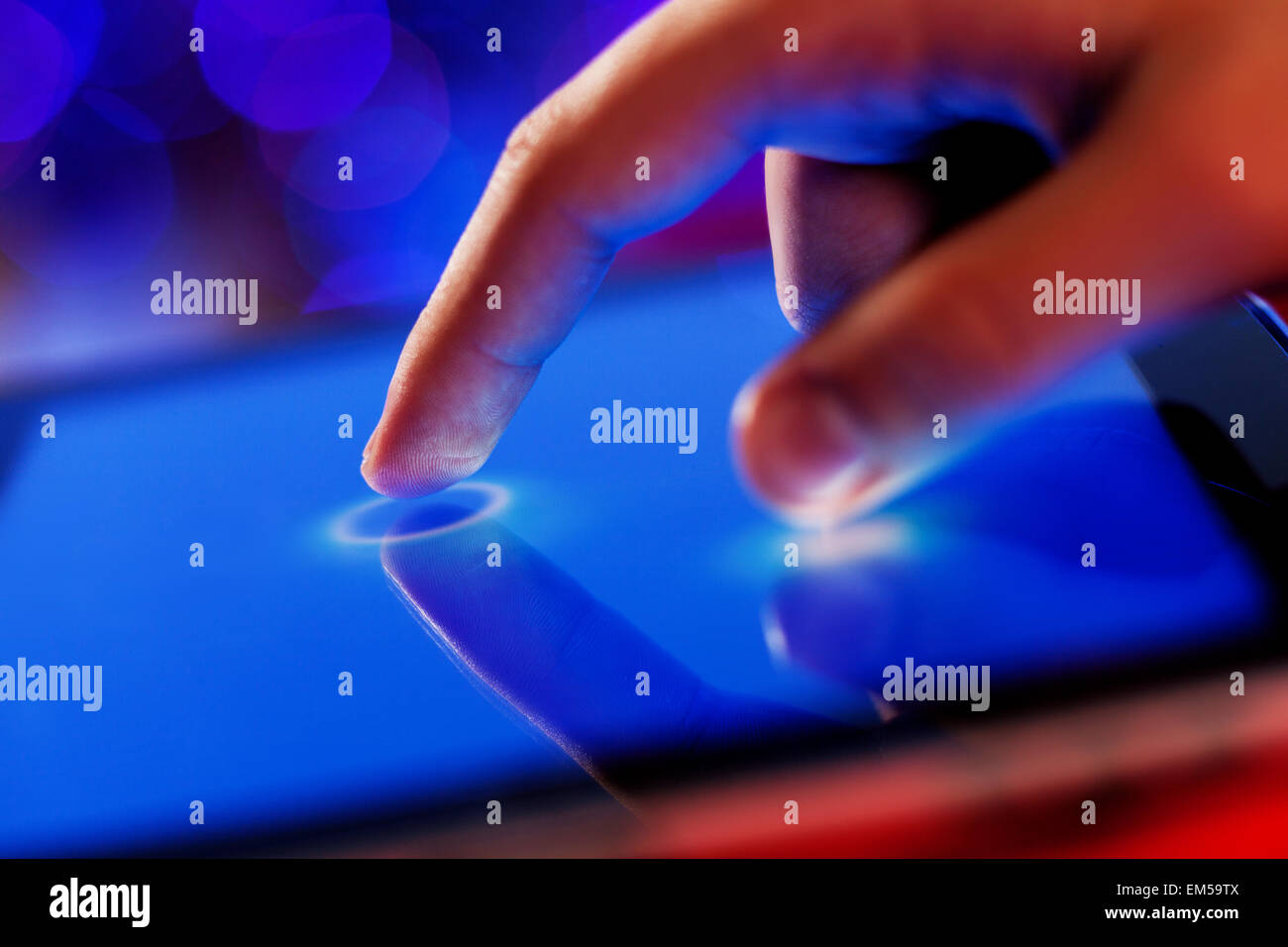 Finger touching screen Stock Photo - Alamy