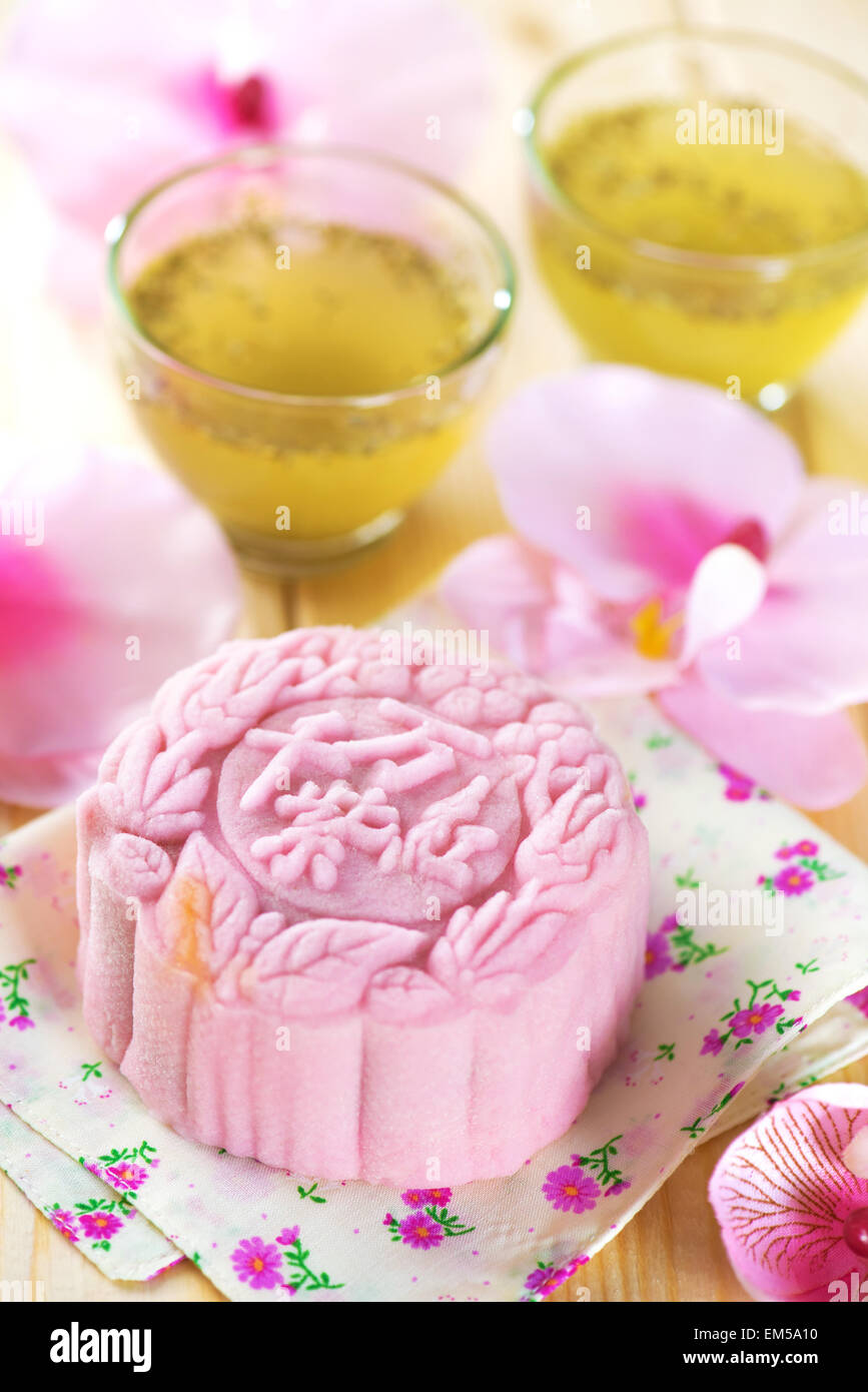 Pink noble delight mooncake Stock Photo - Alamy