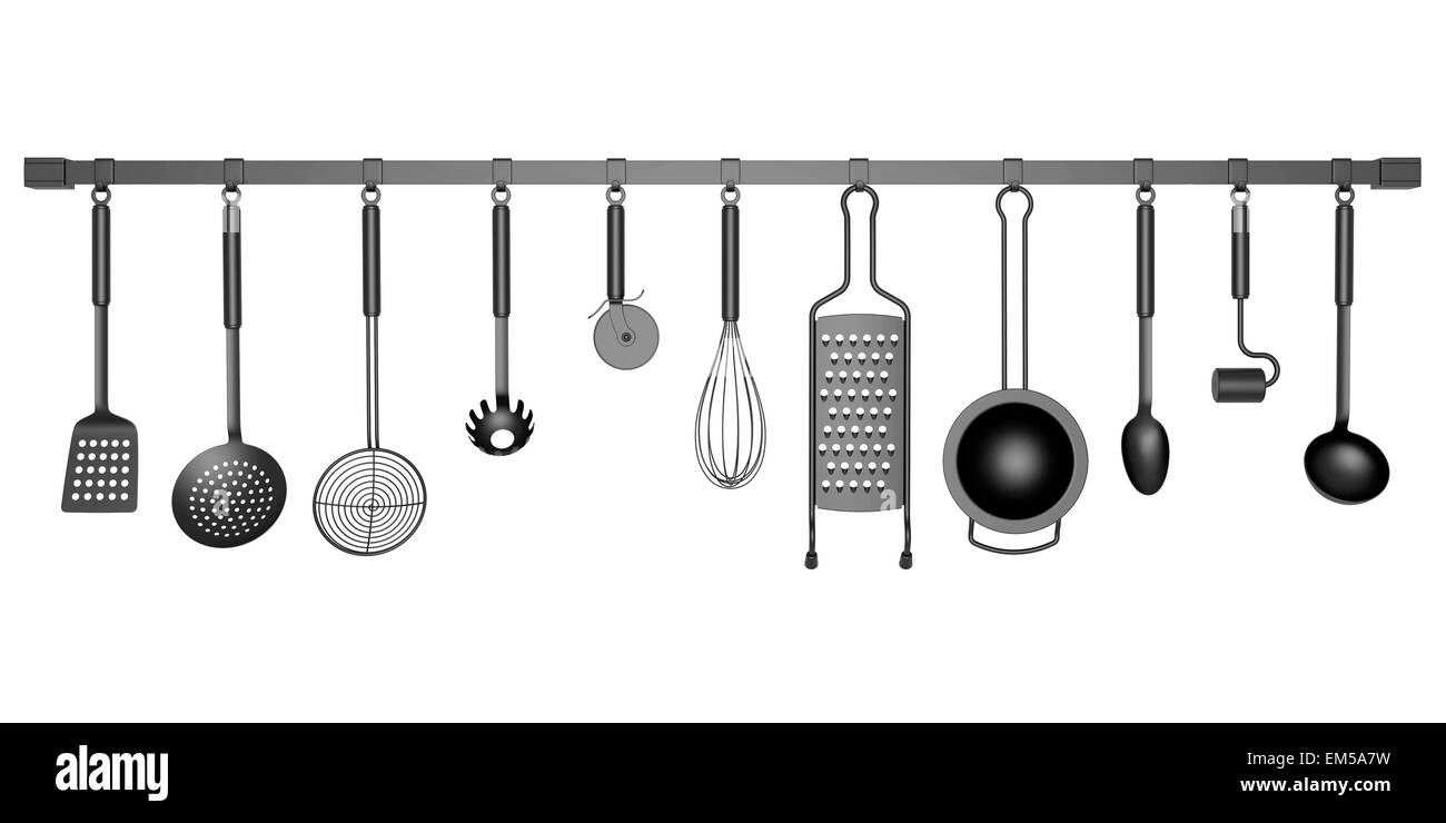 Kitchen utensils hanging Cut Out Stock Images & Pictures - Alamy