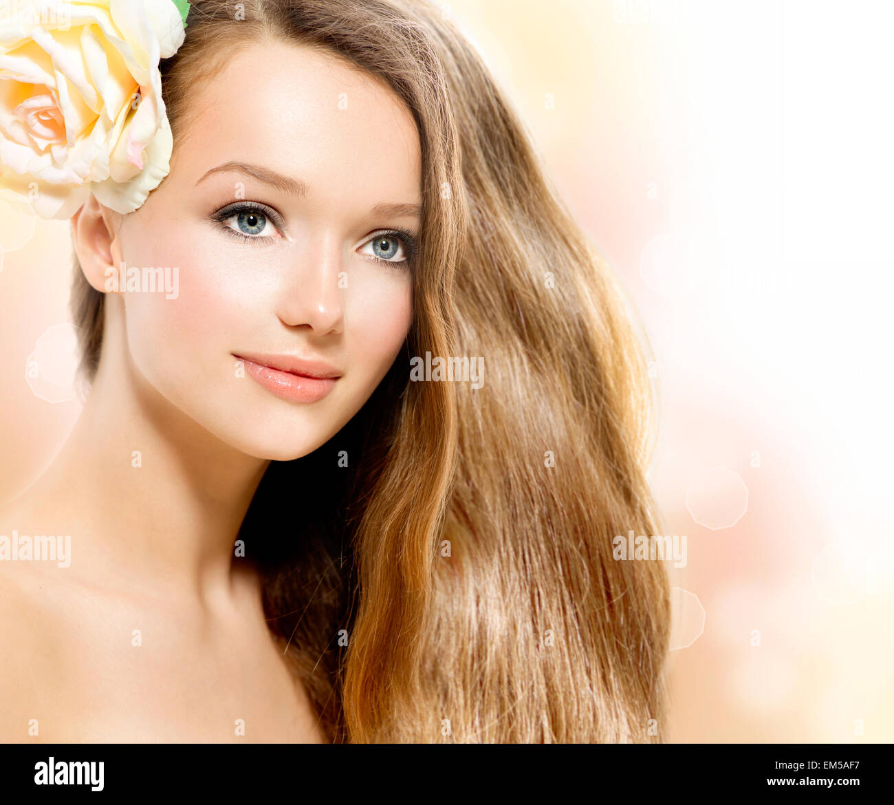 Beauty Girl. Beautiful Model with Rose Flower Stock Photo - Alamy