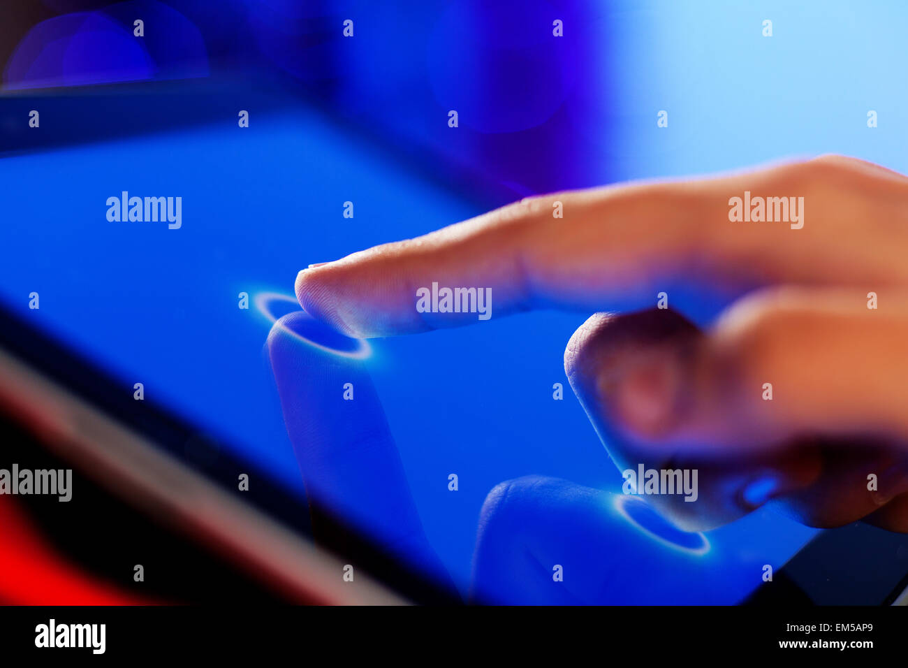 Finger touching screen Stock Photo - Alamy