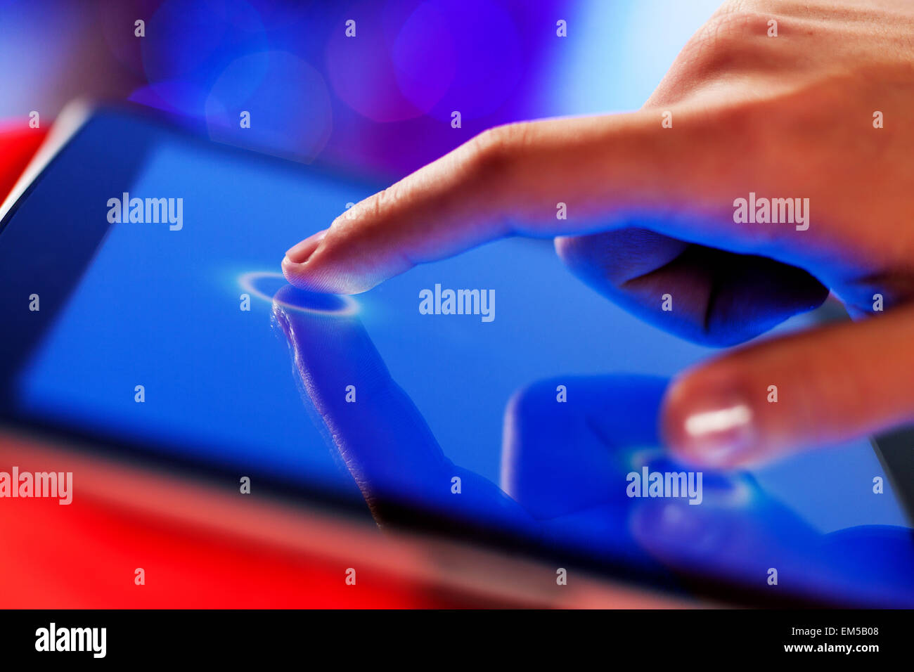 Finger touching screen Stock Photo - Alamy